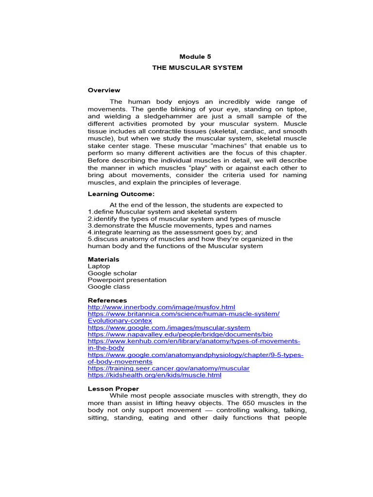 Module 5 MUSCULAR SYSTEM | Download Free PDF | Anatomical Terms Of ...