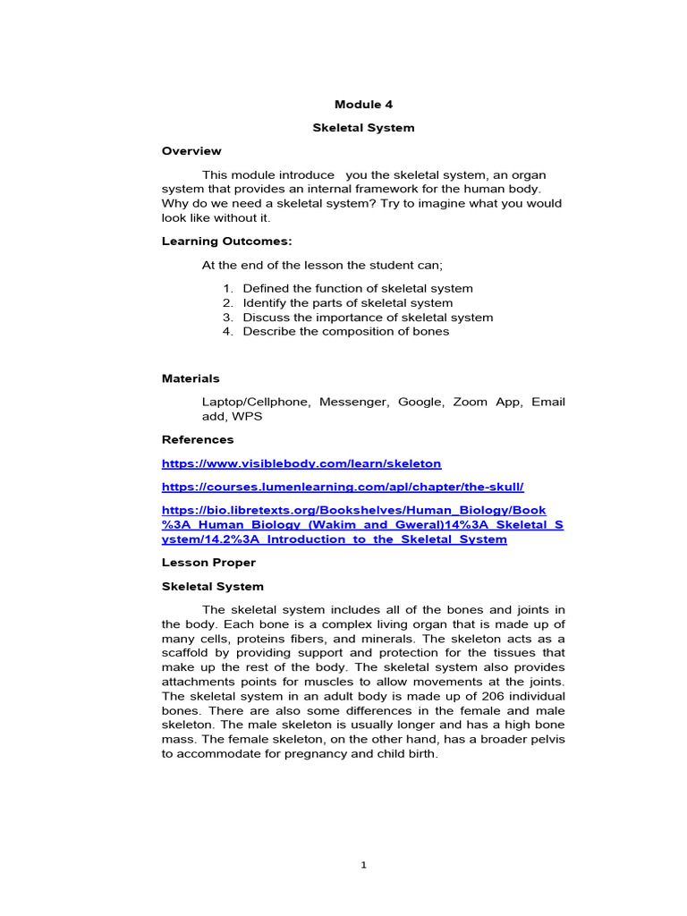 Module 4 SKELETAL SYSTEM | PDF | Skeleton | Bone