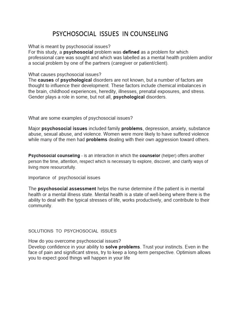Day 3 Psychosocial Issues in Counseling | PDF | Psychosocial ...