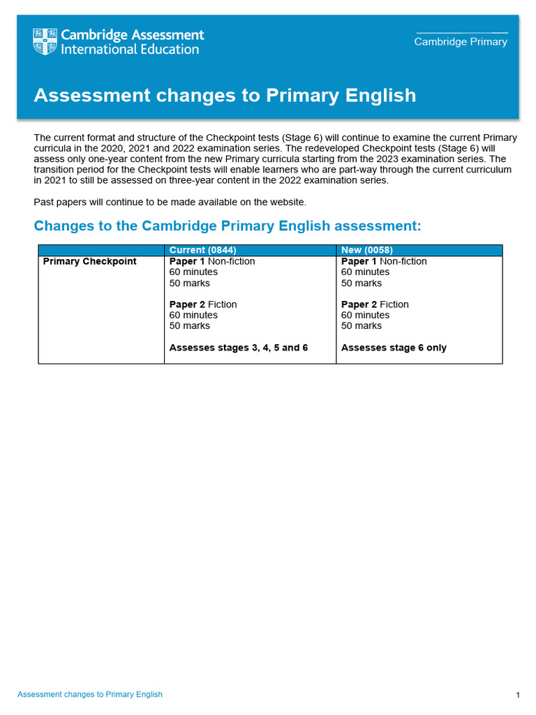 Primary English Exam Updates | PDF