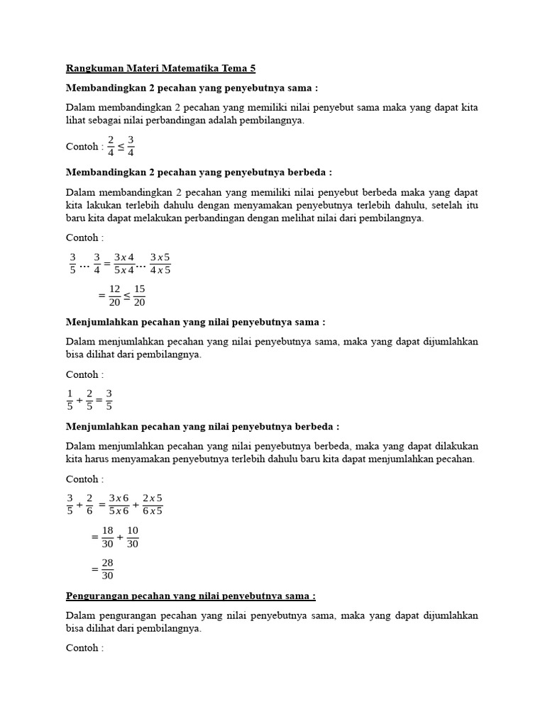 Rangkuman Materi Matematika Tema 5 Kelas 3 | PDF