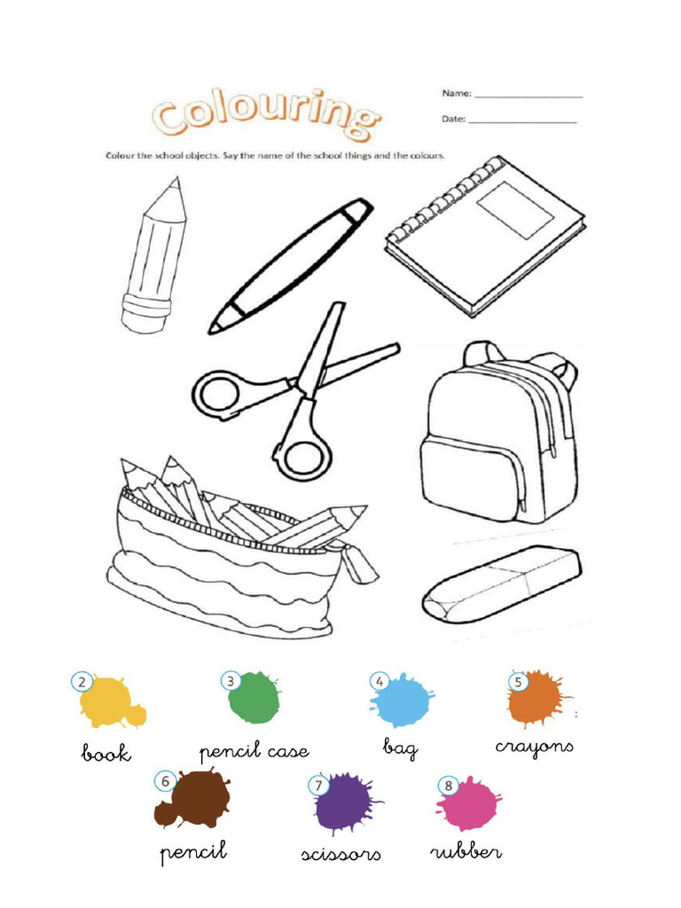School Objects Worksheet | PDF