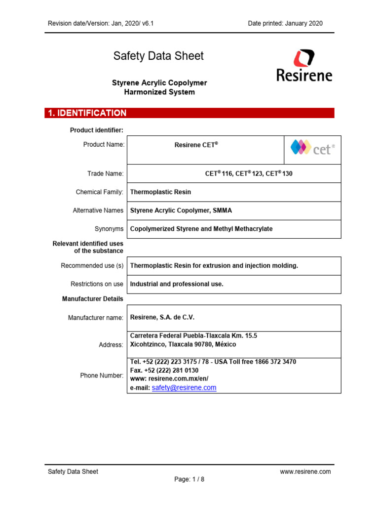MSDS Acrylate Styrene Copolymer | PDF | Firefighting | Fires
