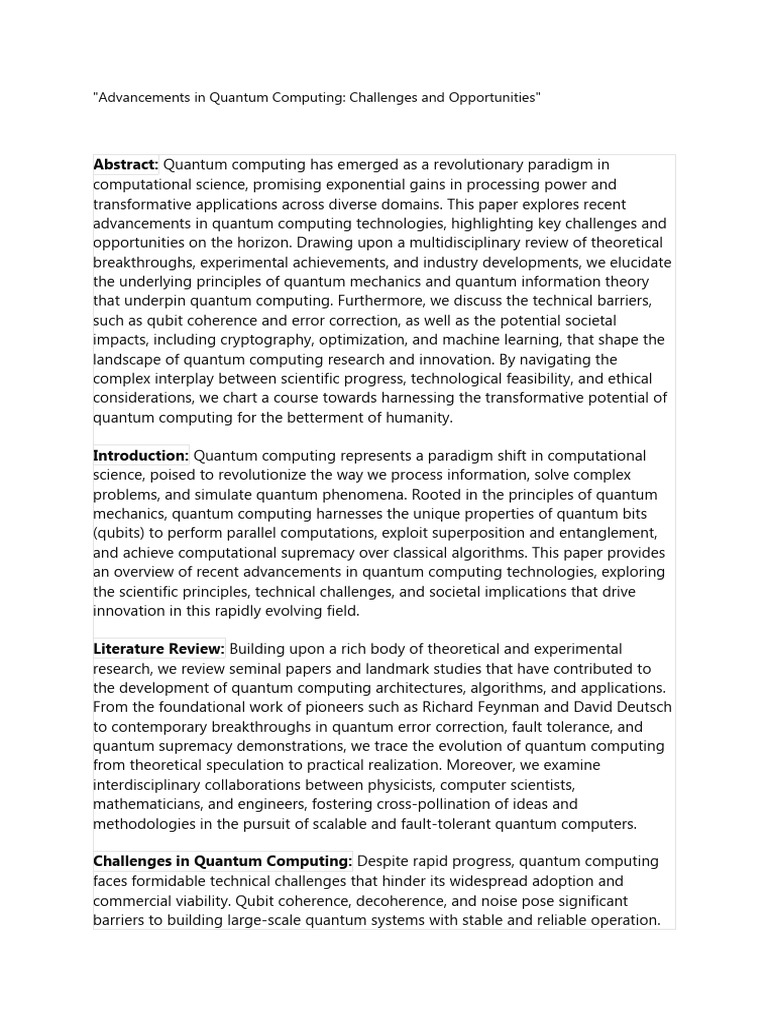 Recent Advances in Quantum Computing | PDF | Quantum Computing ...