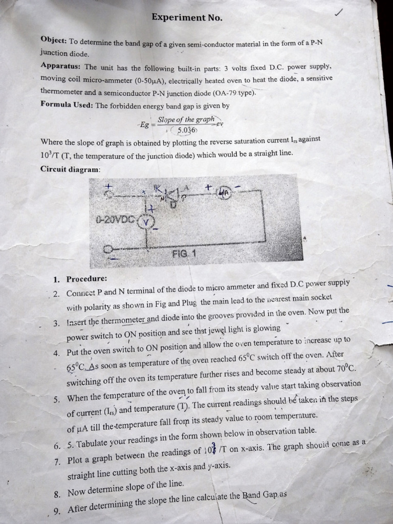 Physics 2nd Exp. Band Gap of Semiconductor | PDF | Diode | Band Gap