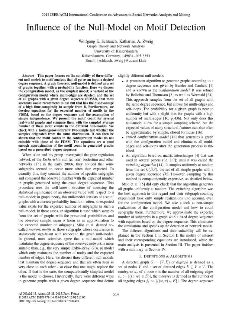 Influence of The Null-Model On Motif Detection: Wolfgang E. Schlauch, Katharina A. Zweig ...