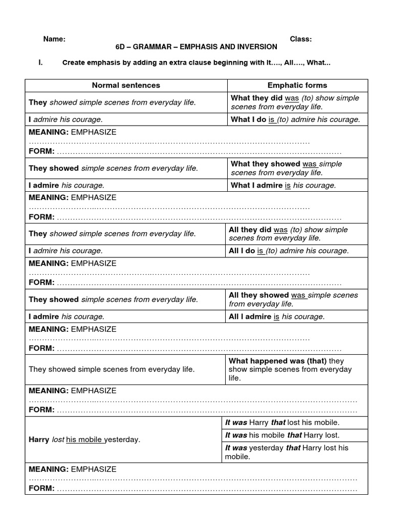 6D Emphatic Handout Individual | PDF | Linguistics | Grammar