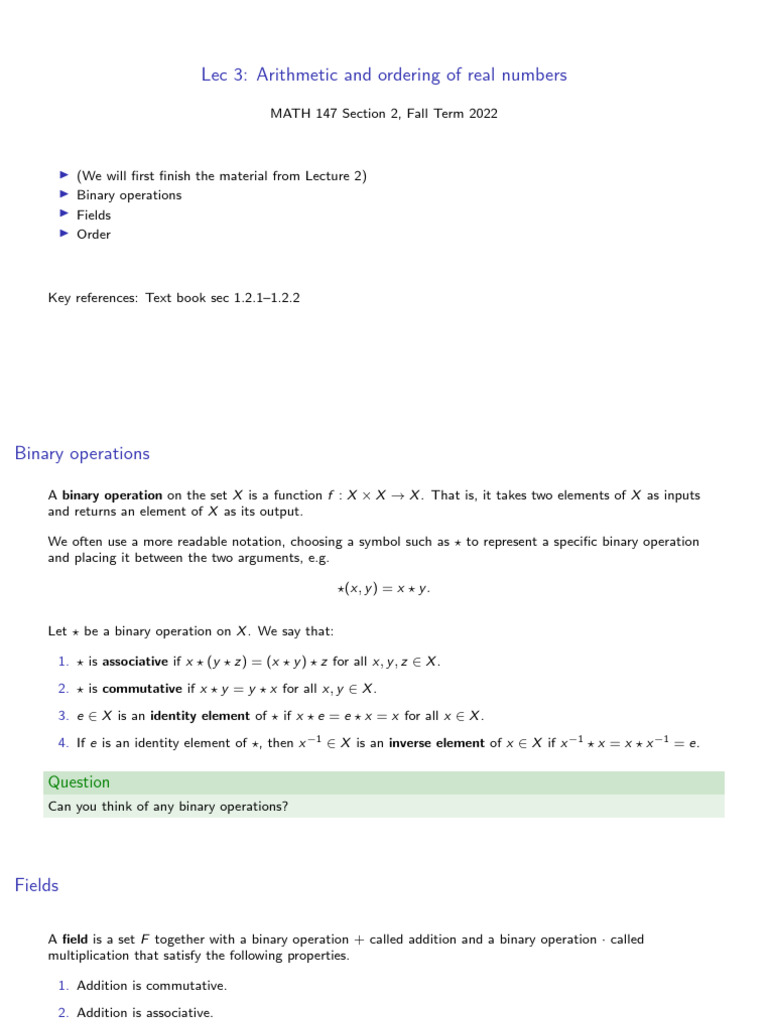 Lecture 3 | PDF | Field (Mathematics) | Multiplication