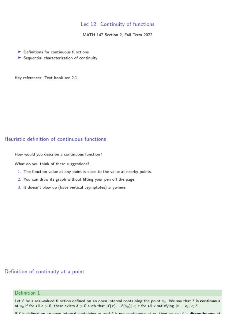 Lecture 12 | PDF | Continuous Function | Sequence