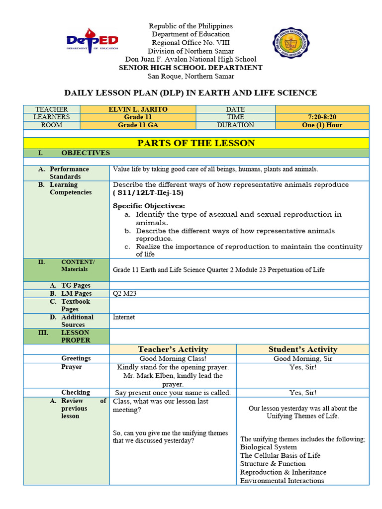 Lesson-Plan-2ND | PDF | Reproduction | Sexual Reproduction