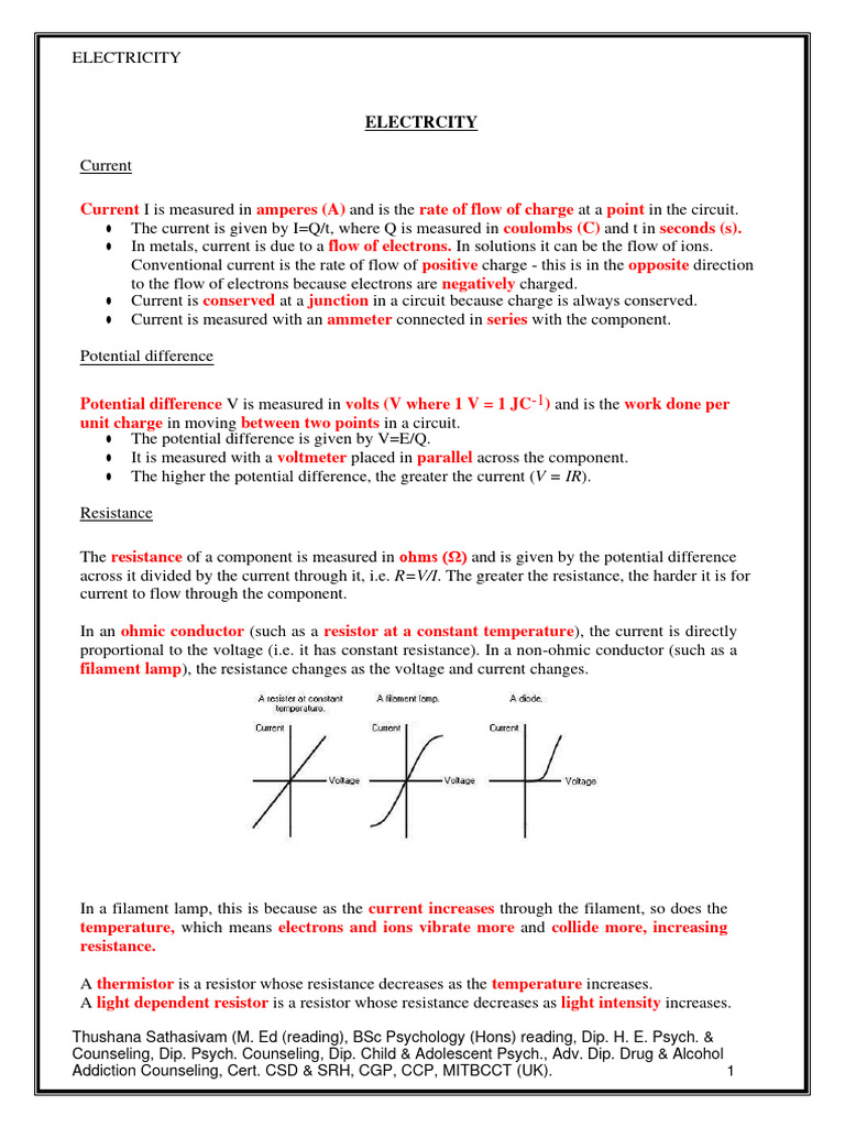 Electrcity - Notes | Download Free PDF | Voltage | Electrical ...