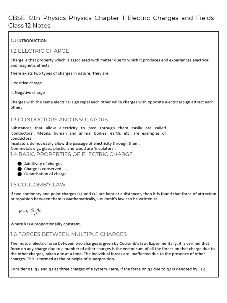 Class 12 Physics: Electric Charges & Fields | PDF | Electric Field | Electric Charge