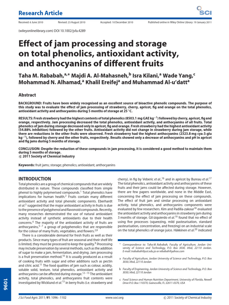 Jam Processing Effects on Fruit Antioxidants | PDF | Fruit Preserves ...