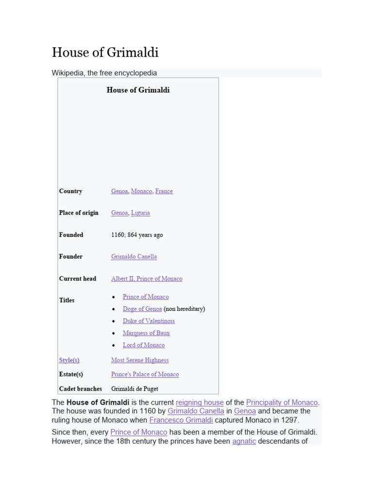 Royal House of Grimaldi | PDF | Monaco | European Royal Families
