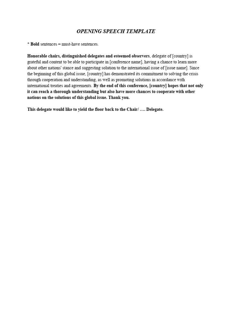 (TRAINING) Opening Speech Template | PDF | International Labour ...
