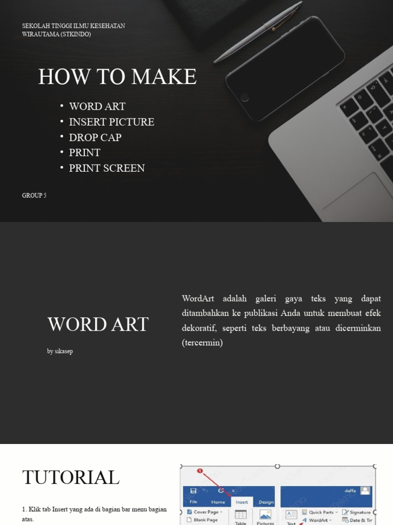 HOW TO Make Word Art, Insert Picture, Drop Cap, Print Screen, Mencetak ...