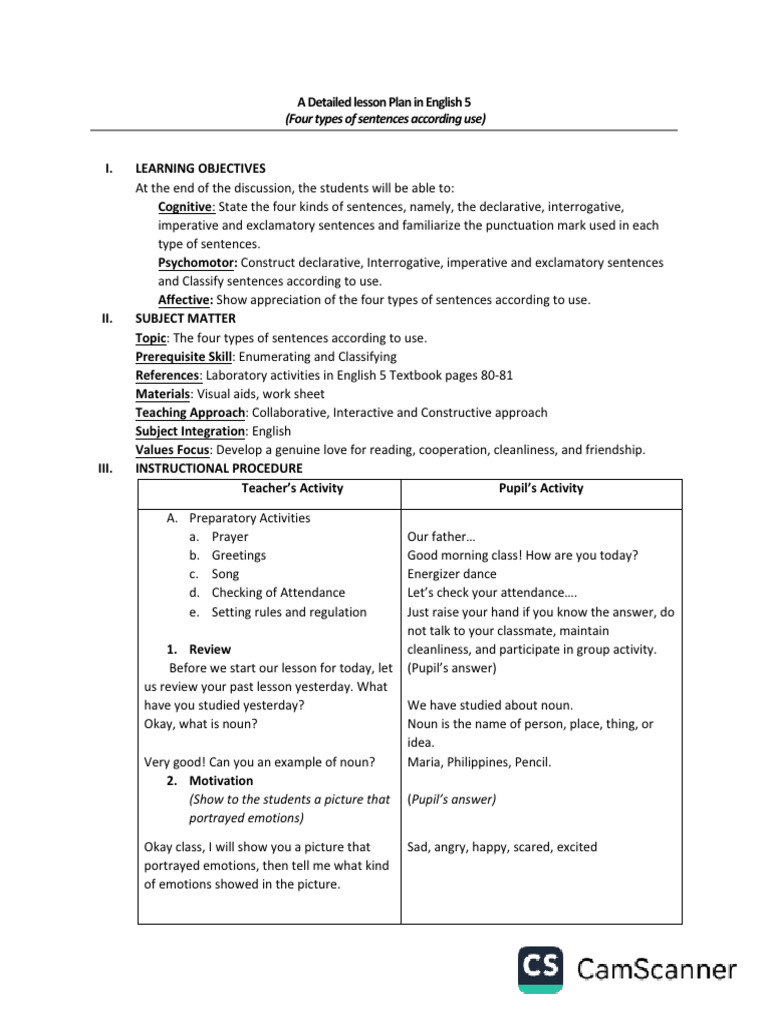 Lesson Plan English | PDF | Question | Sentence (Linguistics)