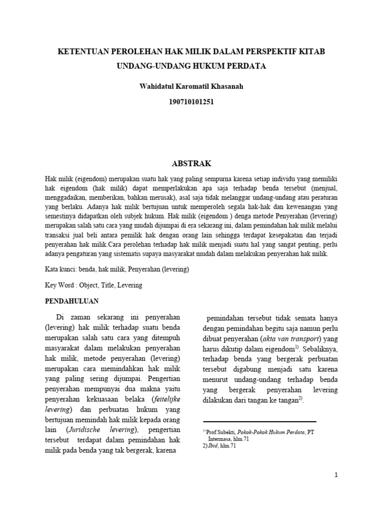 Perolehan Hak Milik Melalui Levering | PDF