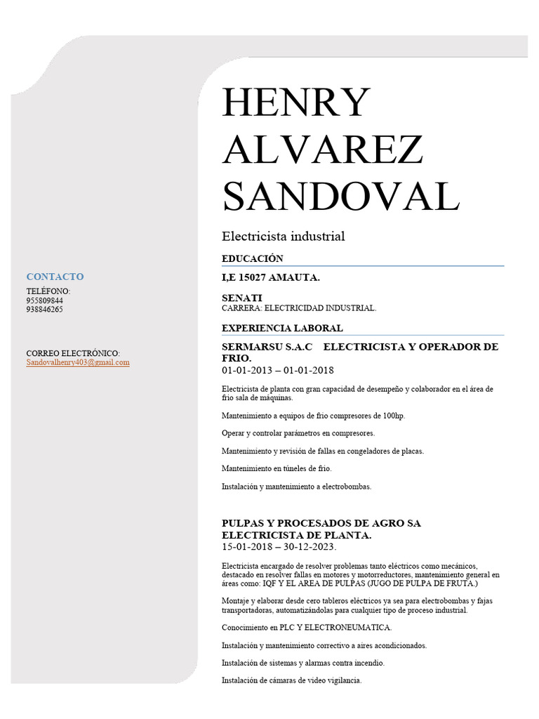 HENRY Currículum | PDF | Electricidad | Ingeniería