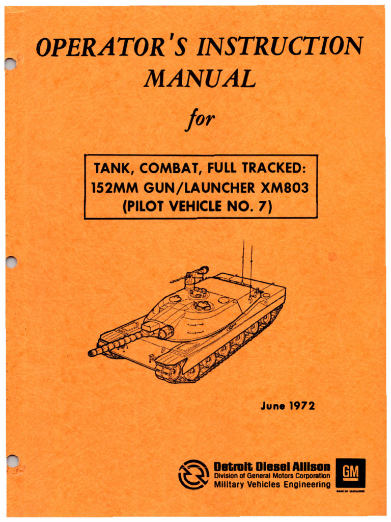 XM803 Combat Tank Operator Manual | PDF | Gun Turret | Armoured ...