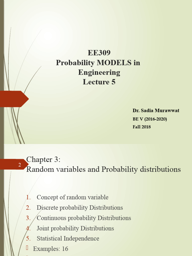 PME-lec5 | PDF | Probability Distribution | Random Variable