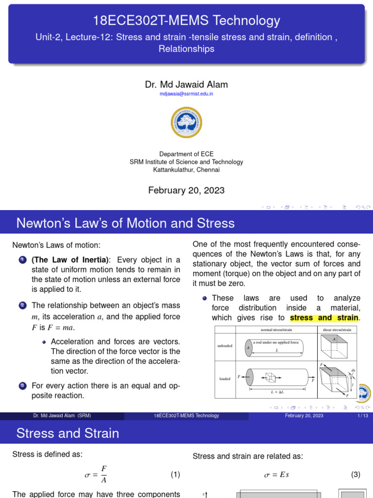 18ECE302T-U2-L12 Stress and Strain - Tensile Stress and Strain ...
