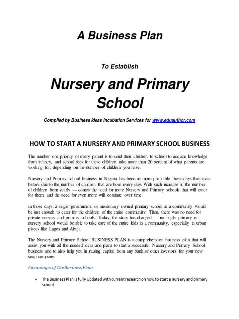 Nursery and Primary School Business Plan | PDF | Preschool | Schools