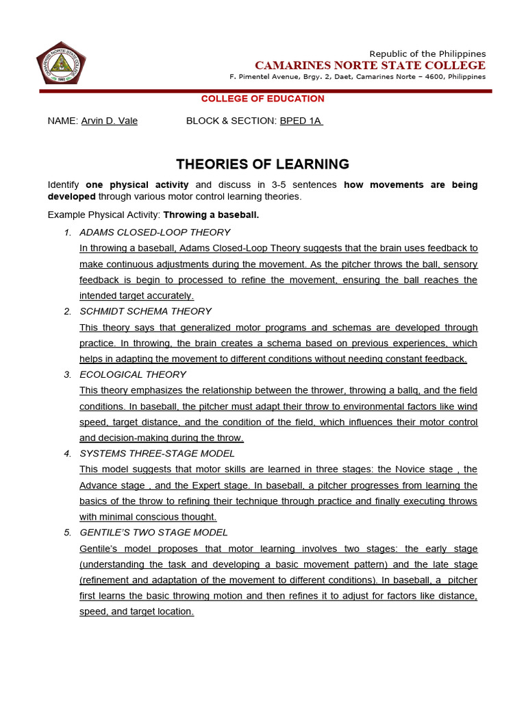 Vale - Theories of Learning Classwork | PDF | Learning | Behavioural ...