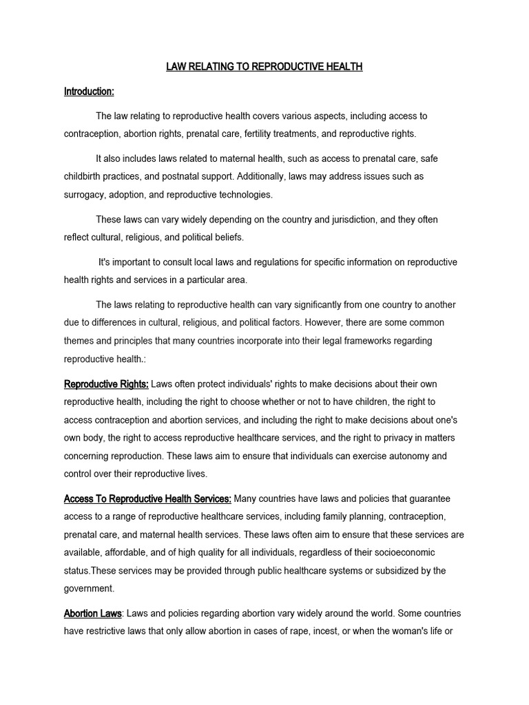 Law Relating To Reproductive Health | PDF | Maternal Death | Maternal ...