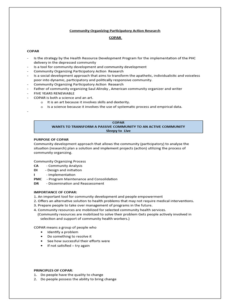 Copar Handout | PDF | Community Organizing | Community