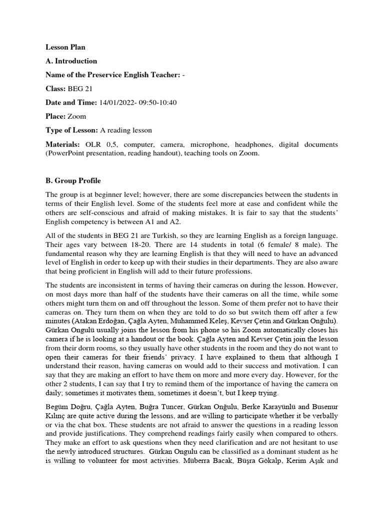 1 Sample Lesson Plan | PDF | Reading Comprehension | Linguistics