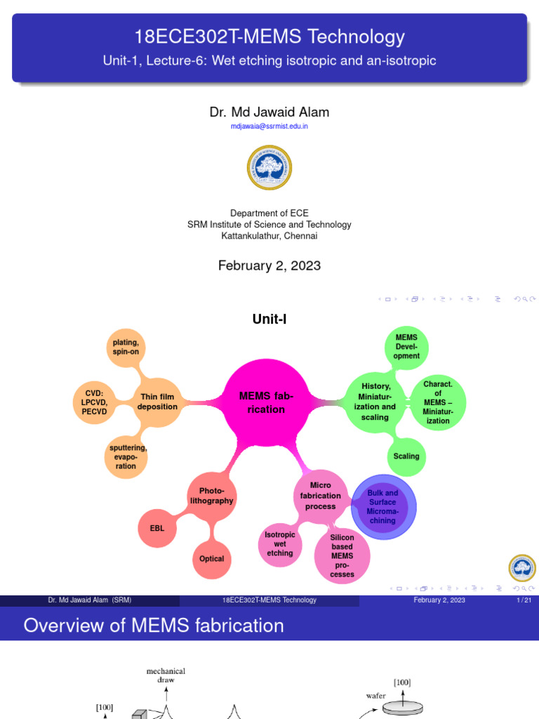 18ECE302T-U1-L6 Wet and Dry Etching | PDF | Physical Sciences | Solid State Engineering