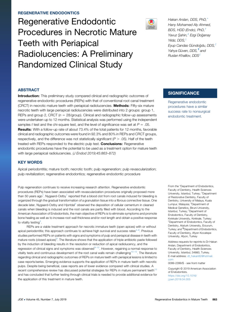 Regenerative Endodontic Procedures in Necrotic Mature Teeth with Periapical Radiolucencies A ...