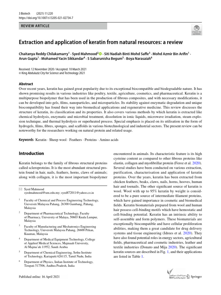 Extraction and Application of Keratin From Natural Resources-A Review ...