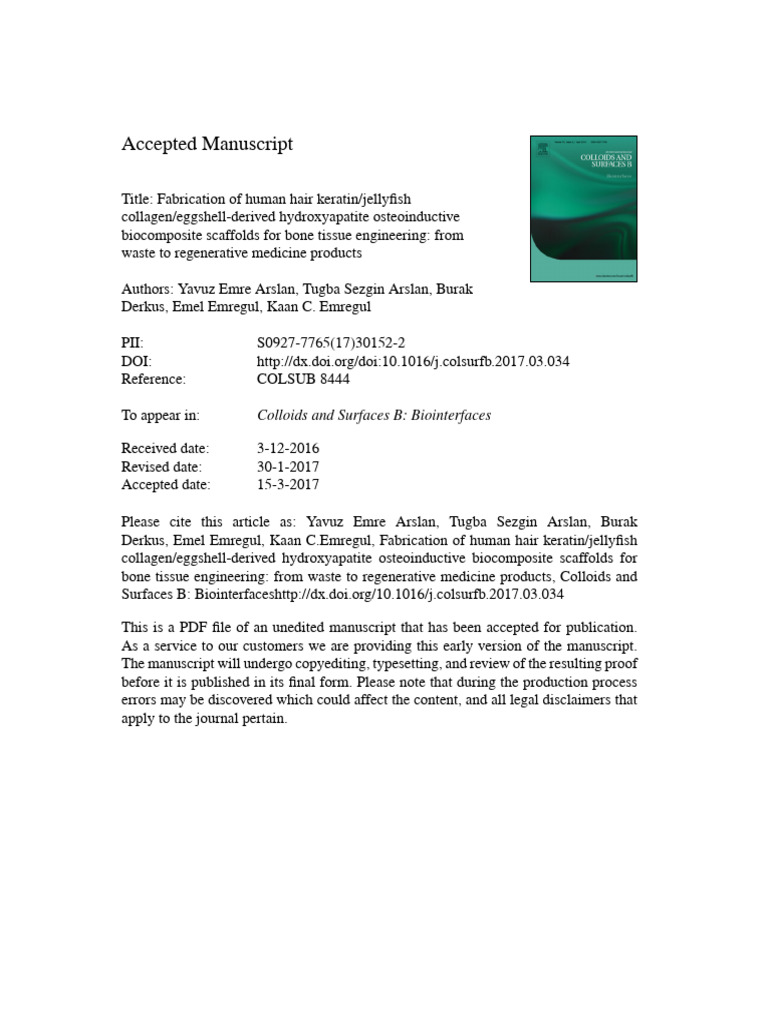 Fabrication of Human Hair Keratin-Jellyfish Collagen-Eggshell-Derived ...