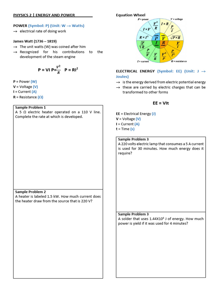 Physics 2 - Electrical Power and Energy | Download Free PDF | Power ...