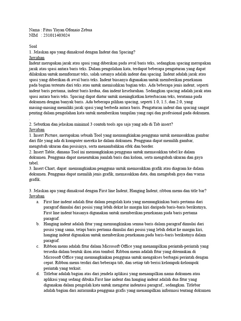 Tugas Terstruktur - Pengantar Aplikasi Komputer - Fitus Yayan Ofonaio Zebua | PDF