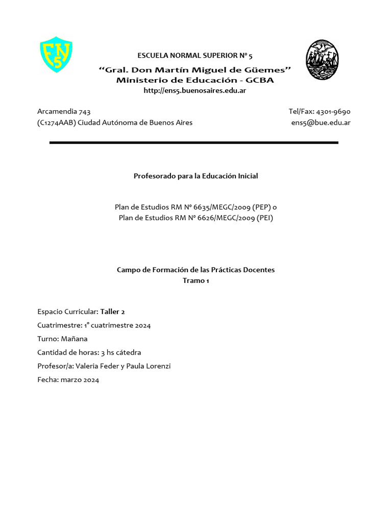 Programa Taller 2 - 2024 Lorenzi | PDF | Educación de la primera infancia | Maestros