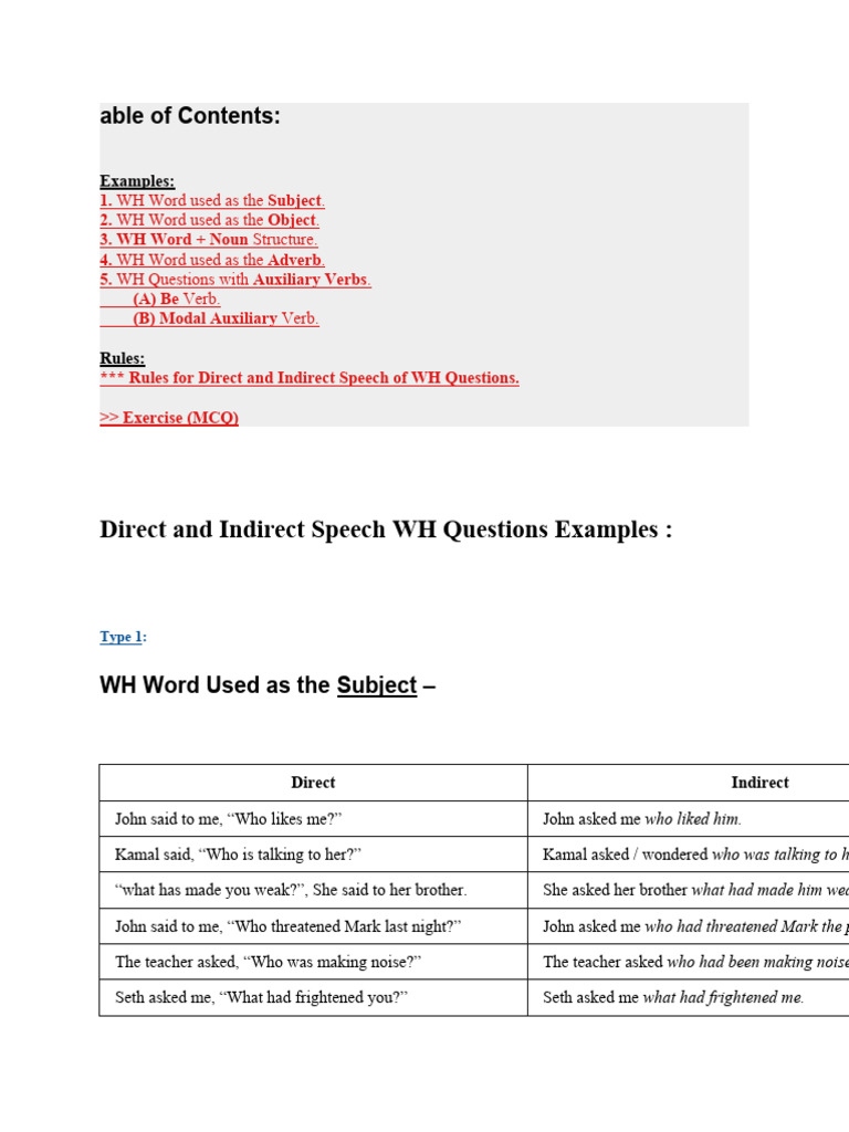 Direct Indirect | PDF | Question | Verb