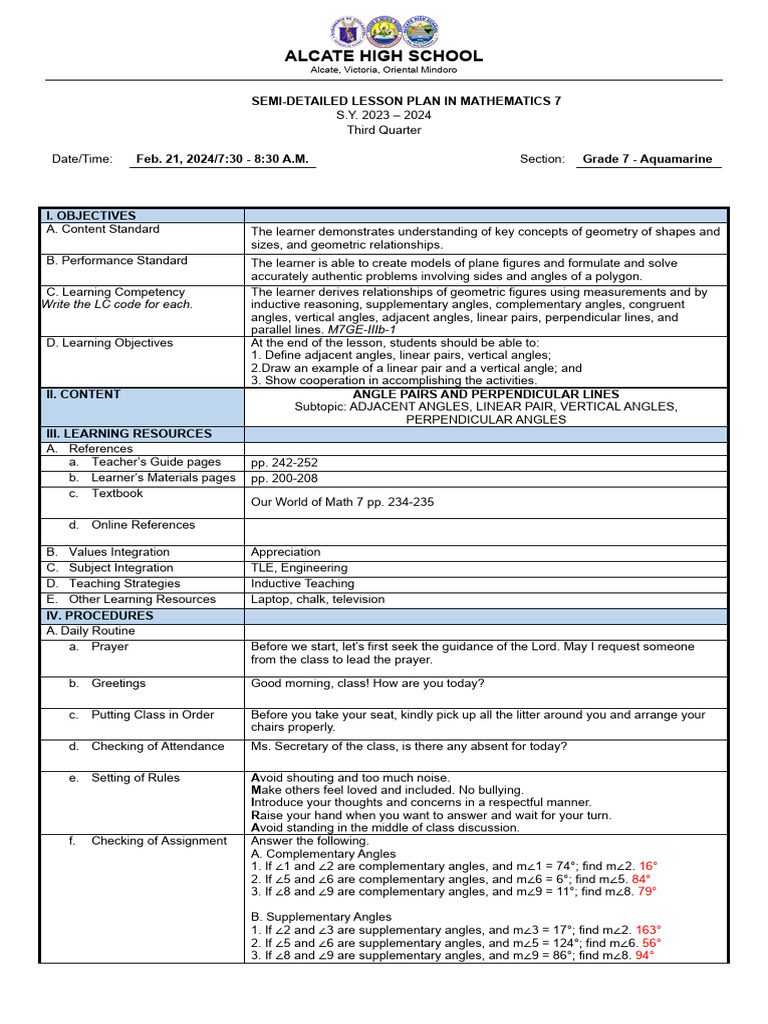 Linear Pair, Vertical Angles - Amira | PDF | Angle | Perpendicular