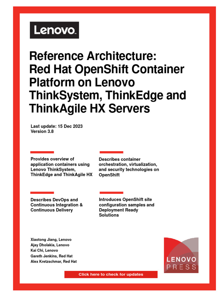 Lenovo Reference Architecture For OpenShift 4.13 | PDF | Computer Cluster | Cloud Computing