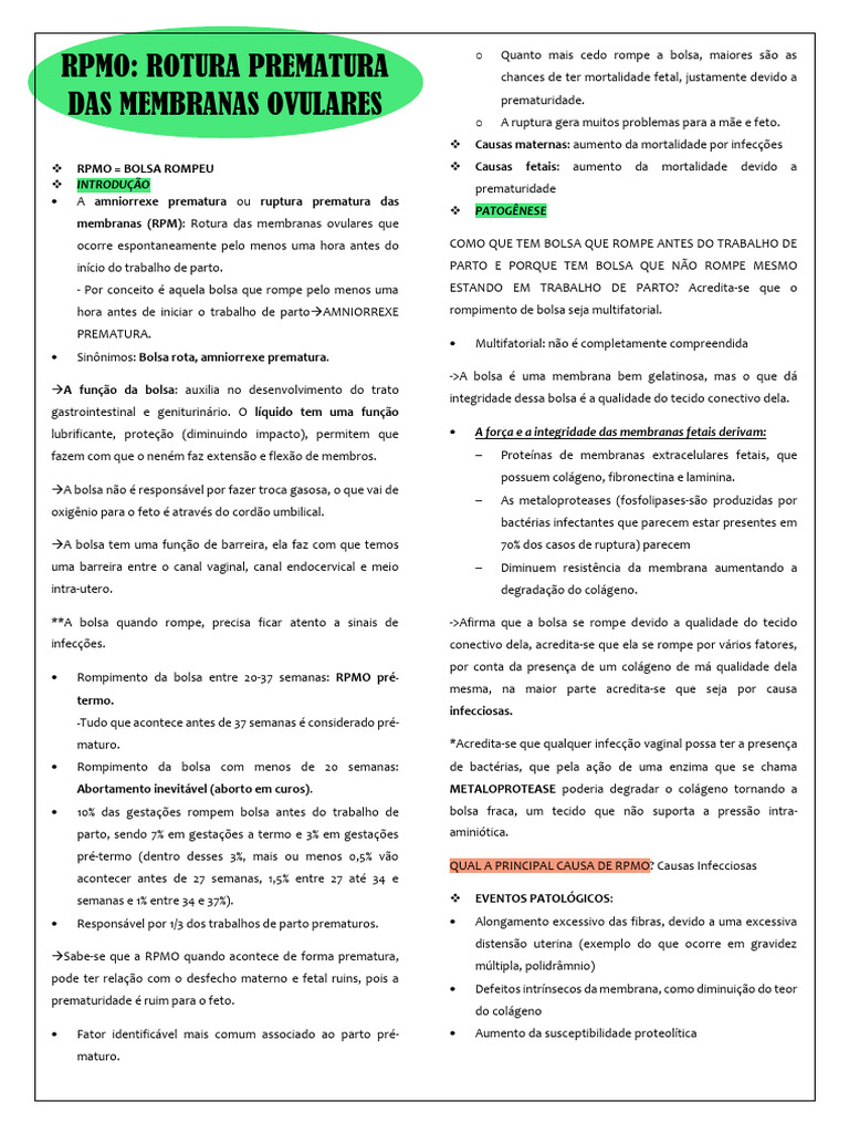Rotura Prematura Das Membranas | PDF | Gravidez | Parto Rotura Prematura Das Membranas | PDF | Gravidez | Parto