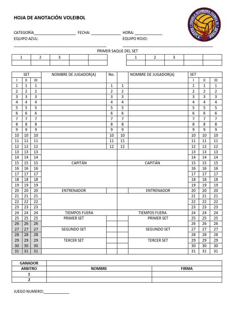 Hoja de Anotación Voleibol | PDF | Vóleibol | Deportes