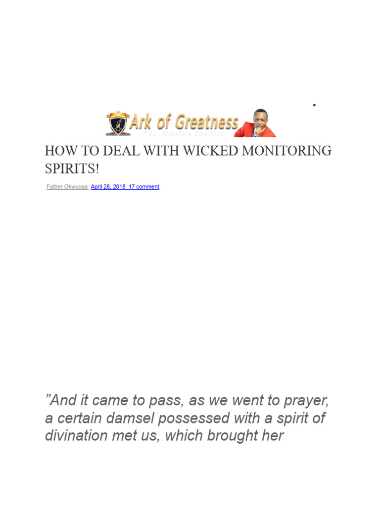 Sermon On Monitoring Spirits | PDF | Prayer | Demons