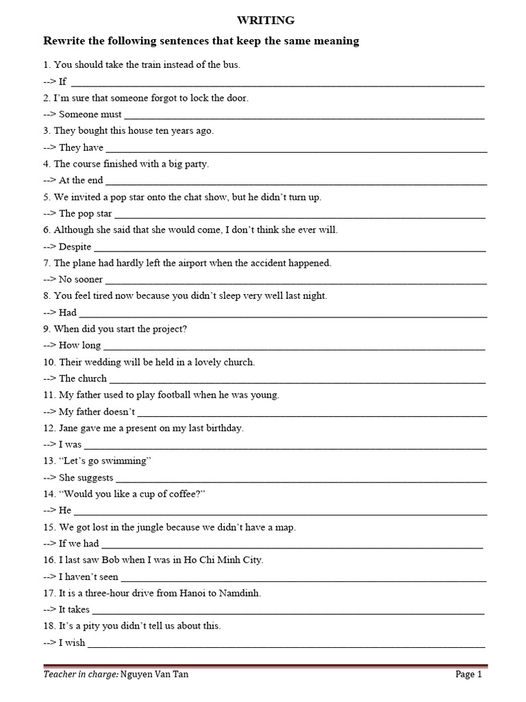 Sentence Rewriting Exercises | PDF | Unrest | Violence