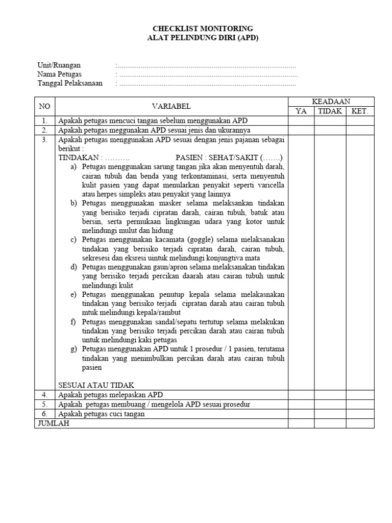 Checklist Monitoring Apd | PDF