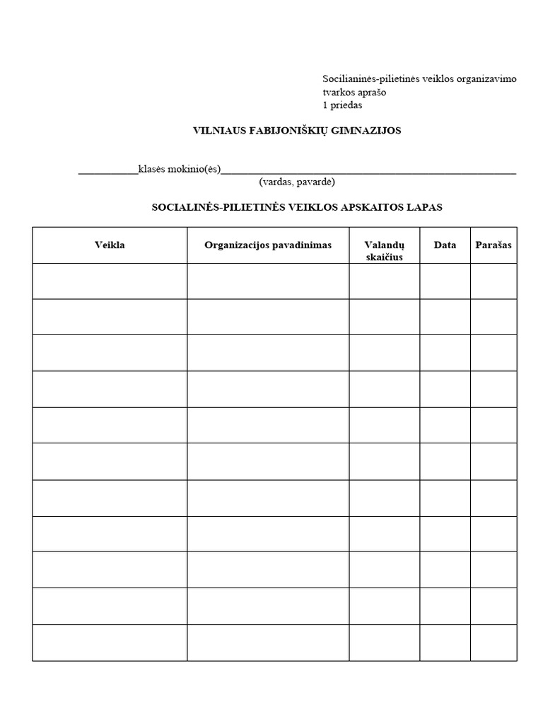 Socialines Valandos (Lentele) | PDF