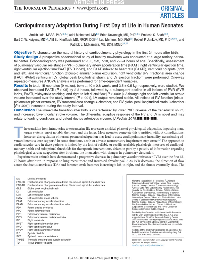 JAIN 2018 - Cardiopulmonary Adaptation During First Day of Life in ...