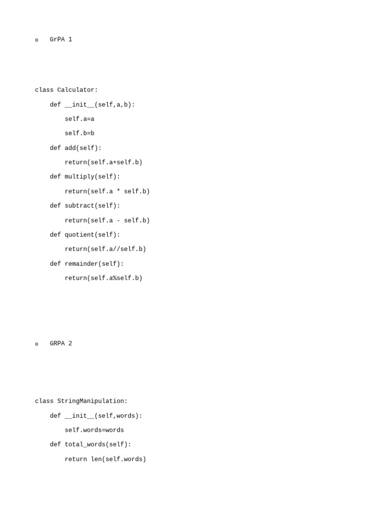 GRPA: Python Class Examples | PDF | Arithmetic