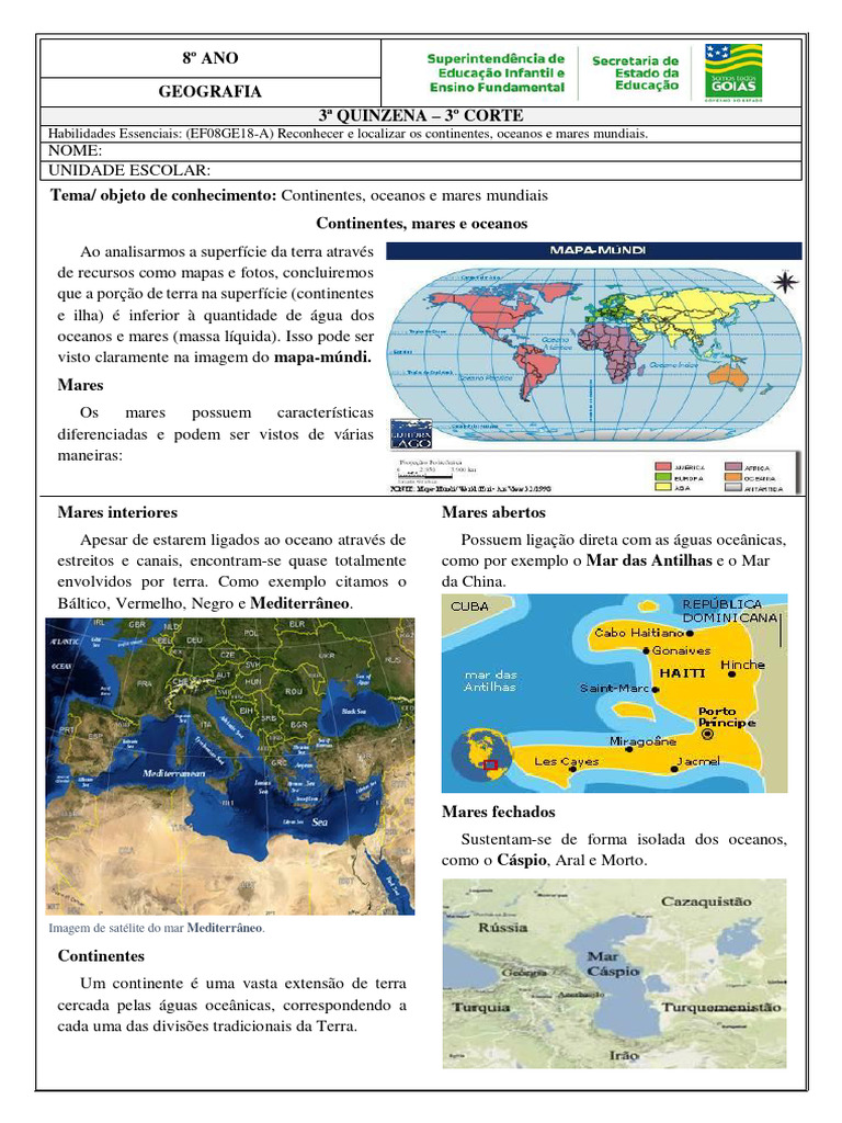 8o GEO 3a Quinzena 3o Corte | PDF | Continente | Mar